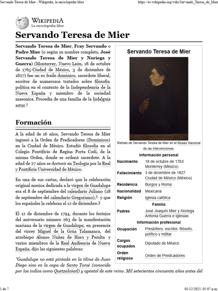 Servando Teresa de Mier - Wikipedia, la enciclopedia libre | PDF