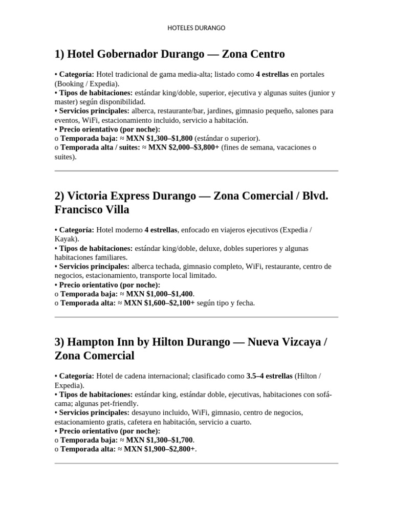 Mejores Hoteles en Durango 2023 | PDF | Edificios y estructuras | Hotel
