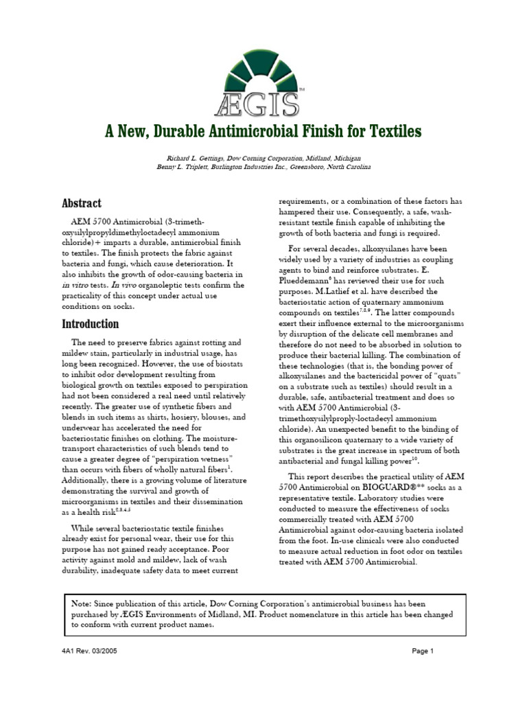 Durable Antimicrobial Textile Finish | PDF | Antimicrobial | Textiles