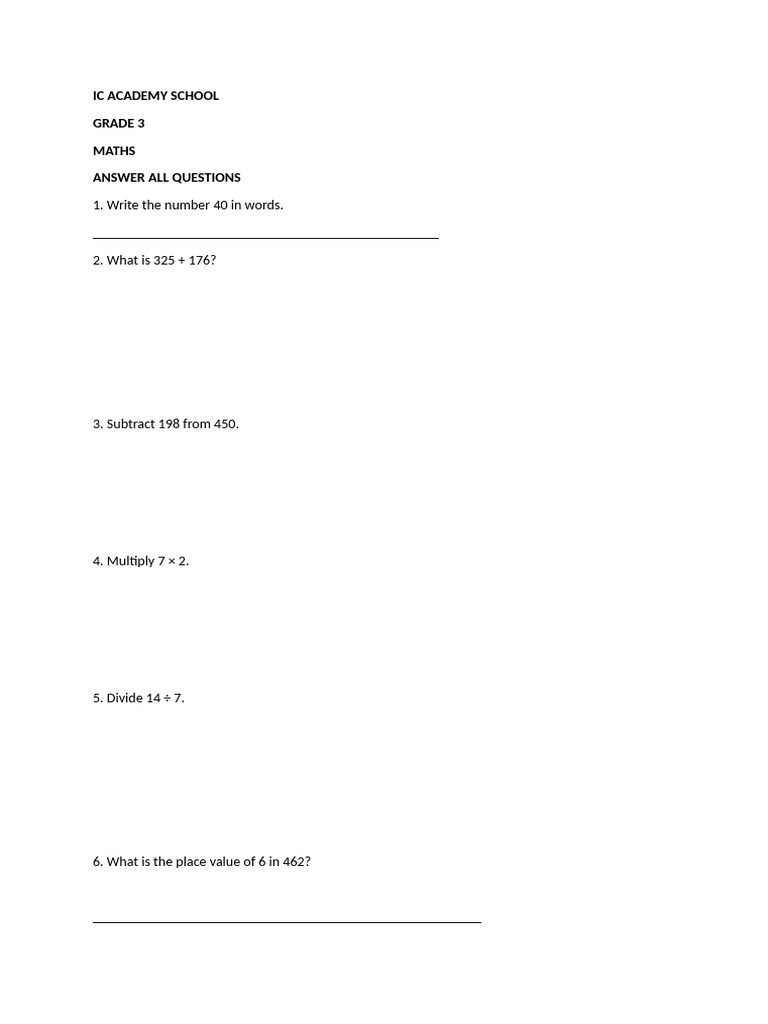 Grade 3 Maths Practice Questions | PDF