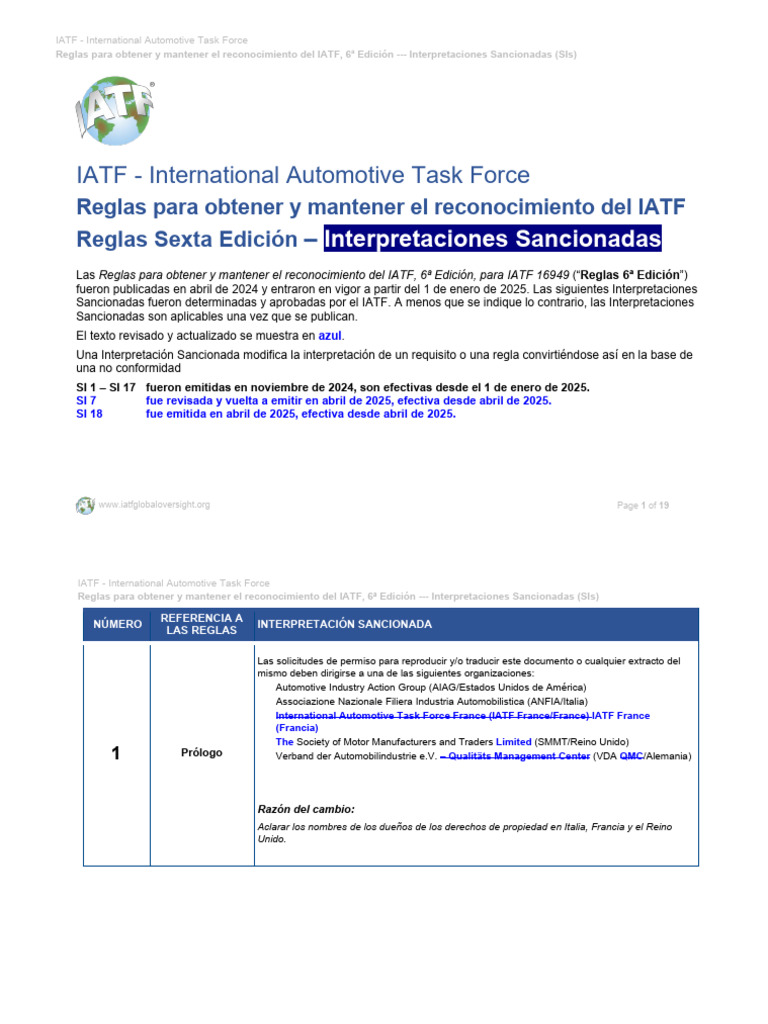 Reglas IATF 16949: 6ª Edición y SIs | PDF | Auditoría | Planificación
