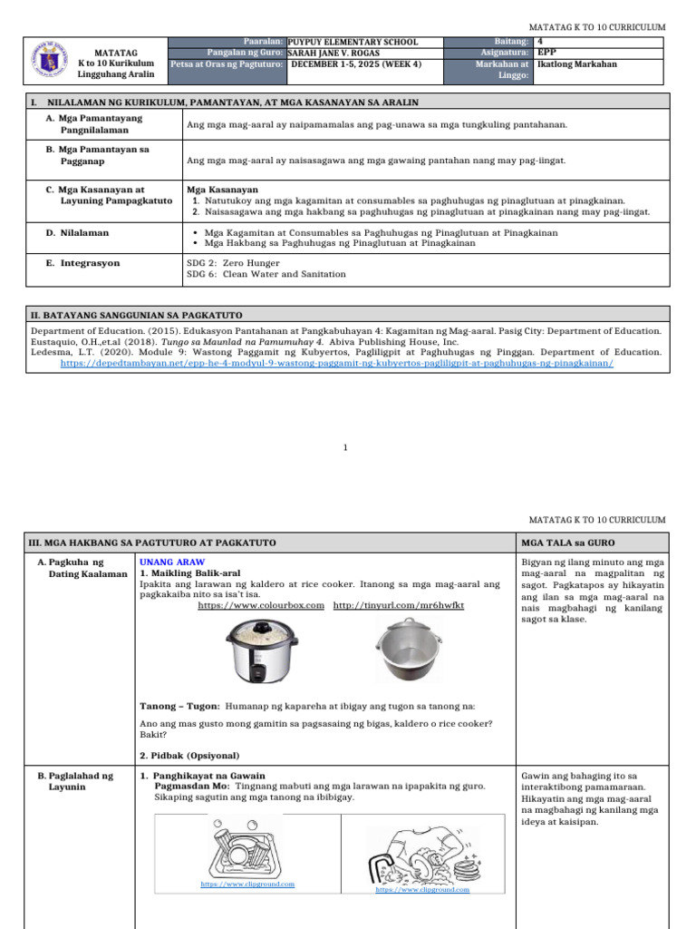 DLL Matatag - Epp 4 q3 w4 | PDF