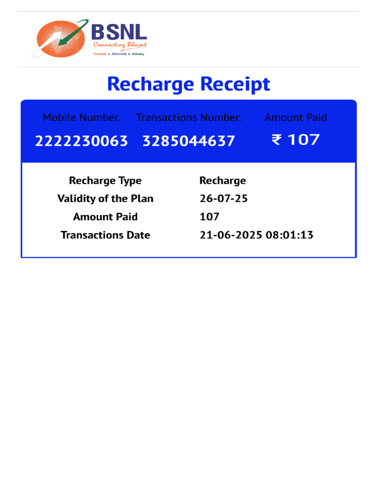 BSNL Receipt | PDF