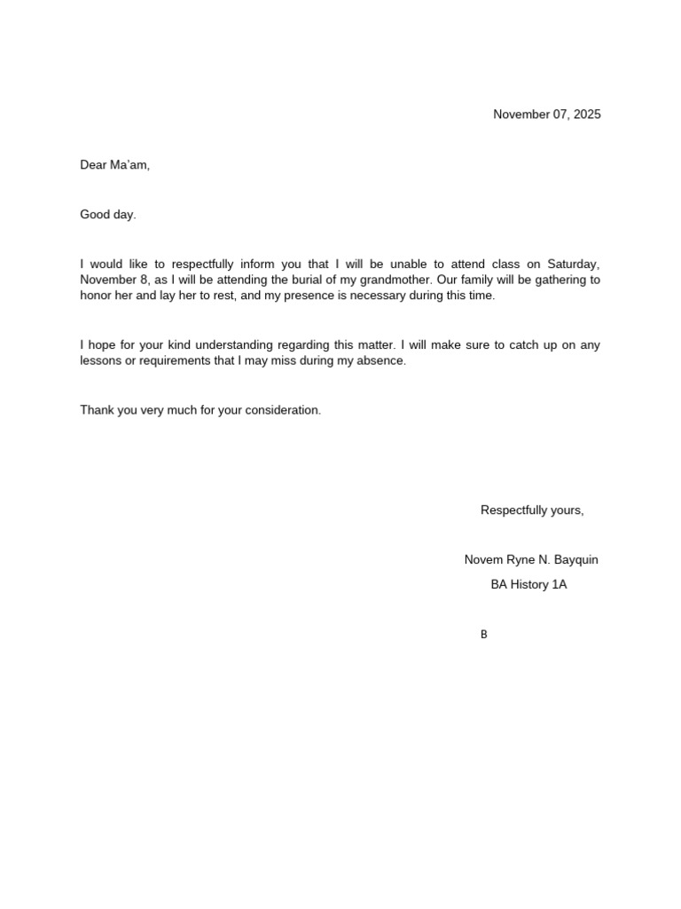 Class Absence Notification Letter | PDF
