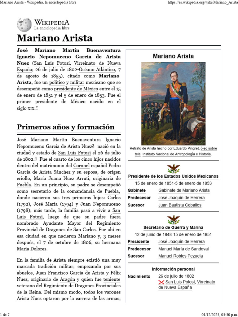 Mariano Arista - Wikipedia, La Enciclopedia Libre | PDF
