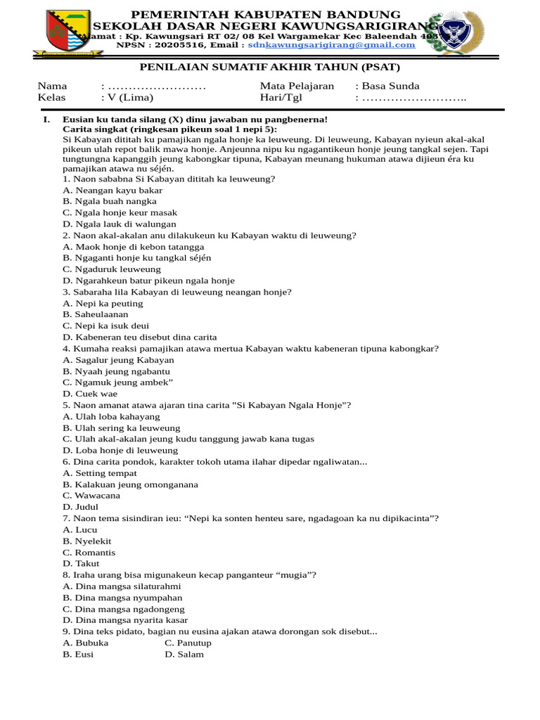 Master Soal PSAT. B Sunda Kls V | PDF
