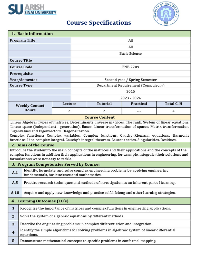 ENB 2209-Engineering Mathematics (2) | PDF | Matrix (Mathematics ...