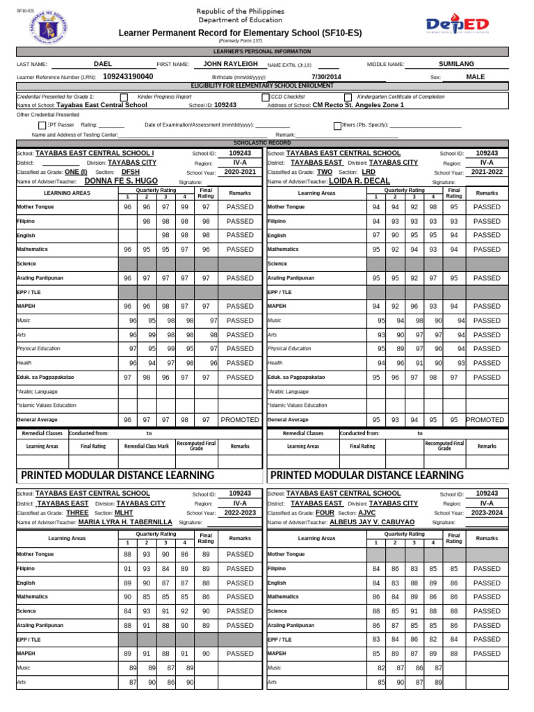 Learner's Personal Information Form | PDF