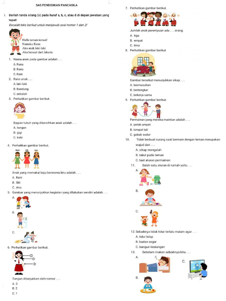 Contoh Soal PPKN Semester 1 Kls 1 | PDF