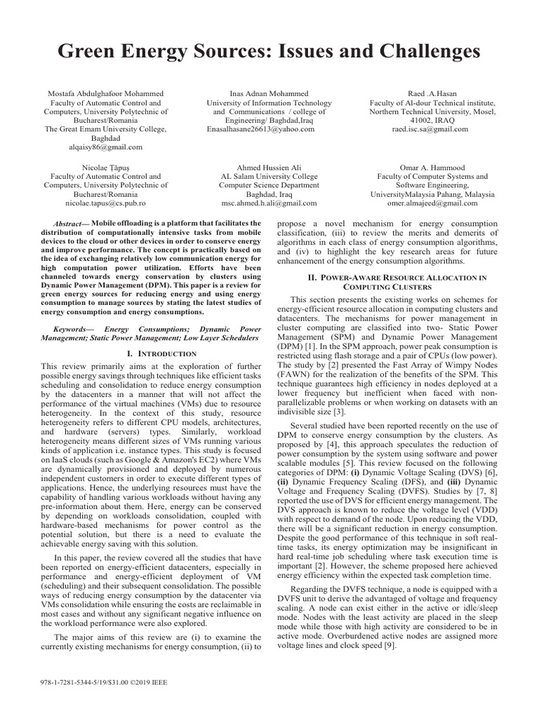 Green Energy Sources- Issues and Challenges | PDF | Computer Cluster ...