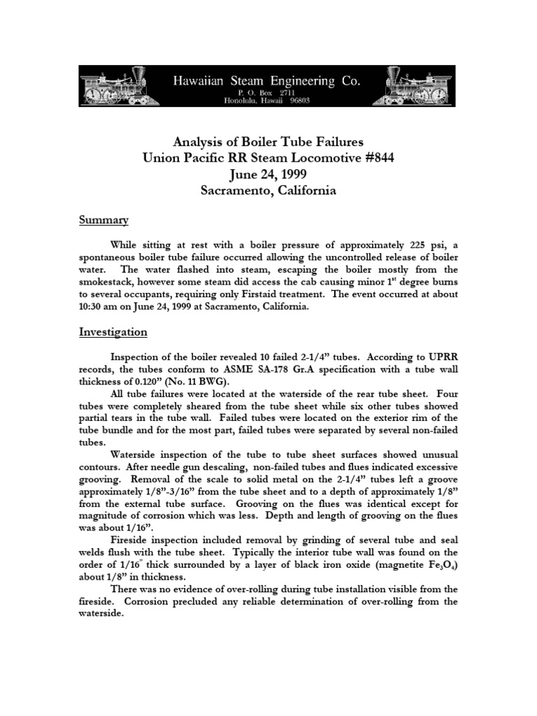 Boiler Tube Failure Analysis: UP #844 | PDF | Boiler | Corrosion