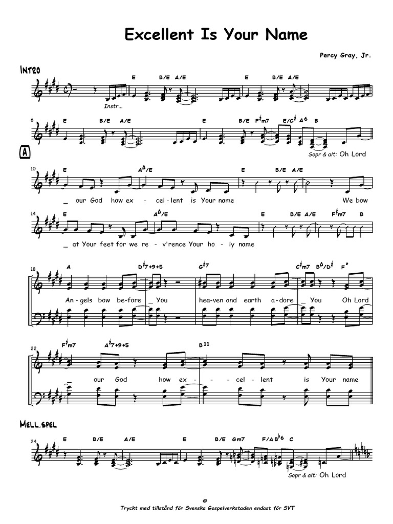 Excellent Is Your Name Lyrics | PDF