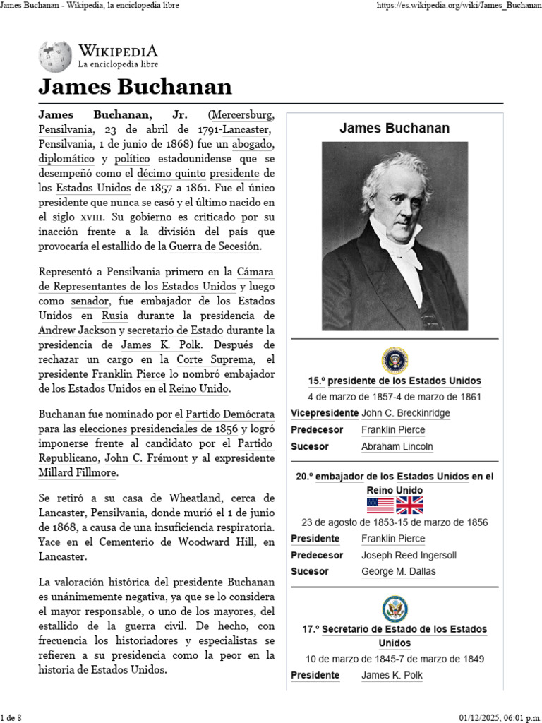 James Buchanan: 15.º Presidente de EE. UU. | PDF | James Buchanan ...