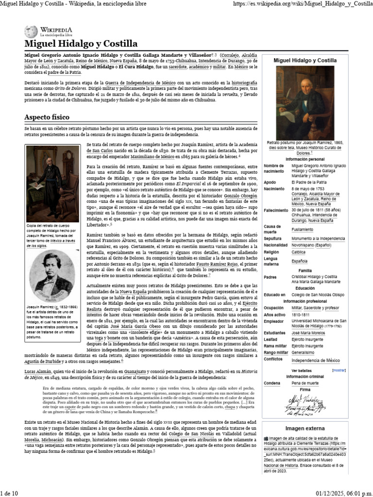 Miguel Hidalgo y Costilla - Wikipedia, La Enciclopedia Libre | PDF ...