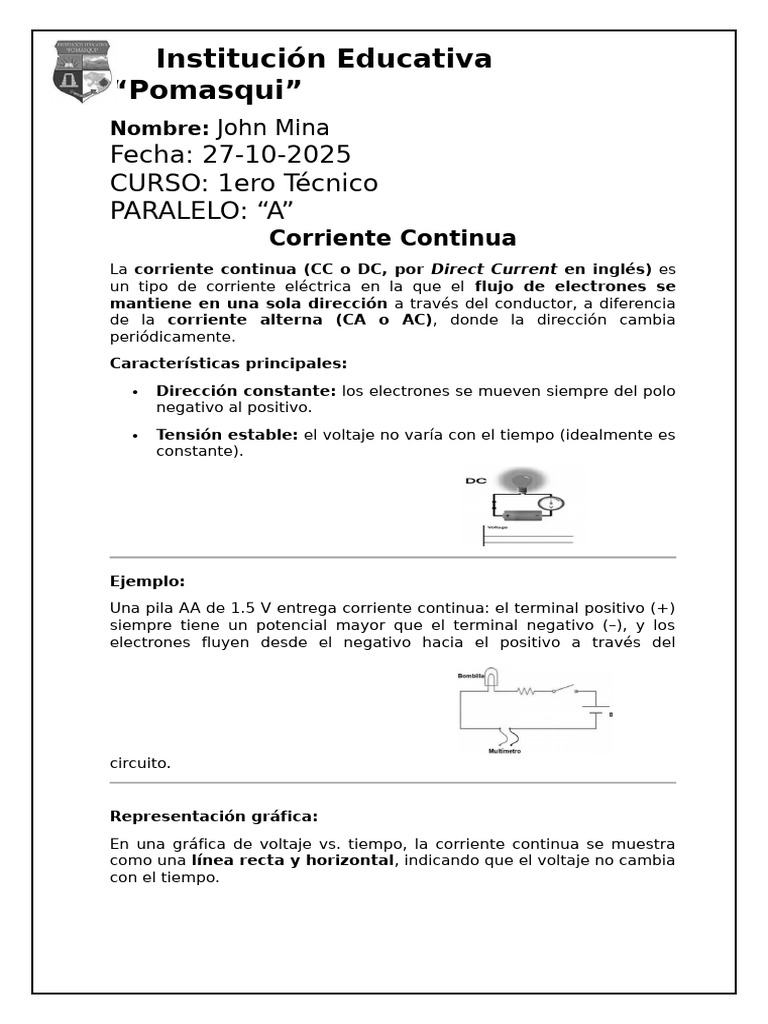 Corriente Alterna y Continua | PDF | Corriente eléctrica | Corriente ...