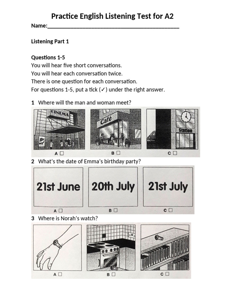 A2 English Listening Practice Test | PDF