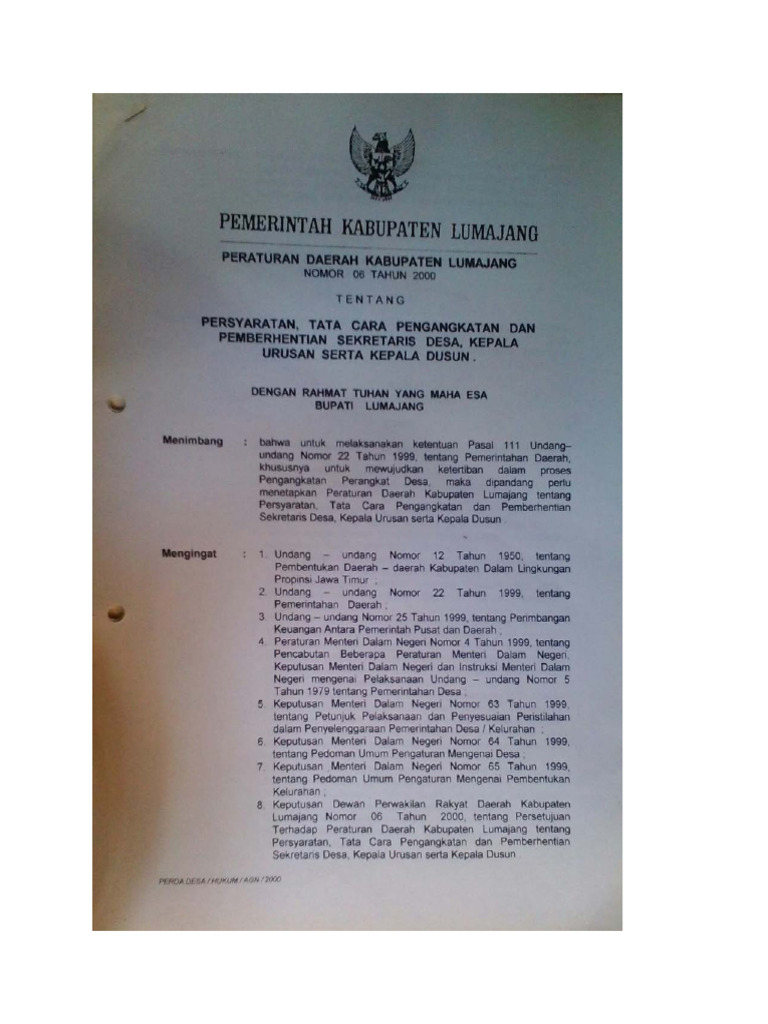 Perda Kab. Lumajang Nomor 06 Tahun 2000 | PDF