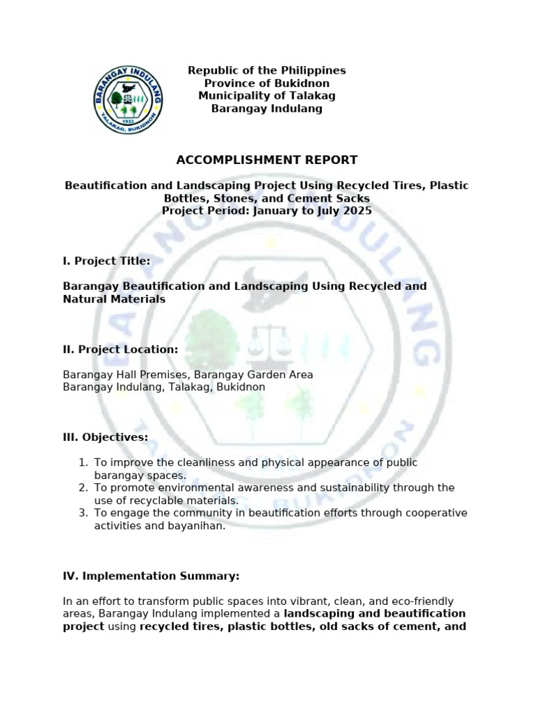 Accomplishment Reort for Beautification | PDF | Recycling | Sustainable ...