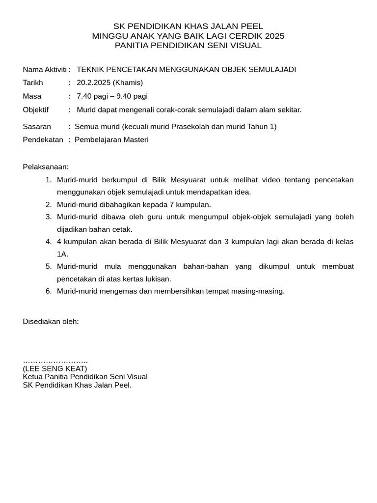 Aktiviti Minggu ABC Panitia Seni. | PDF