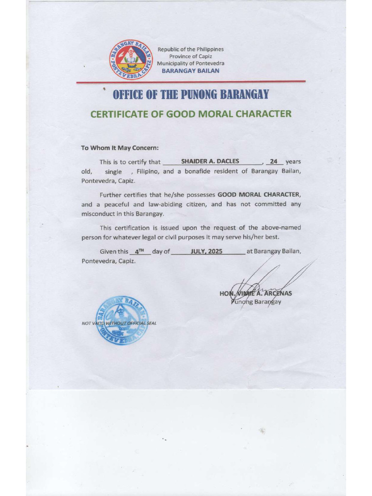 Certificate of Good Moral | PDF