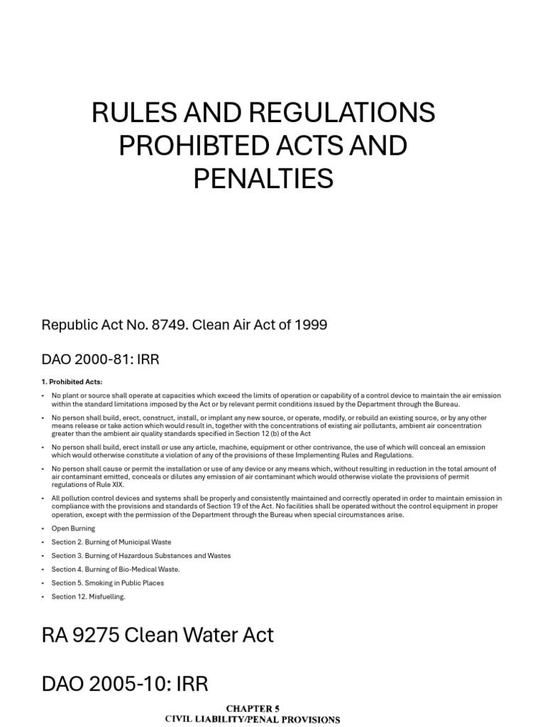 Prohibited Acts and Penalties in Environmental Laws | PDF | Waste ...
