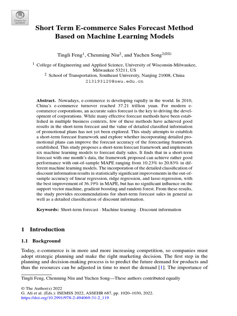 Short Term E-Commerce Sales Forecast Method | PDF | Forecasting ...