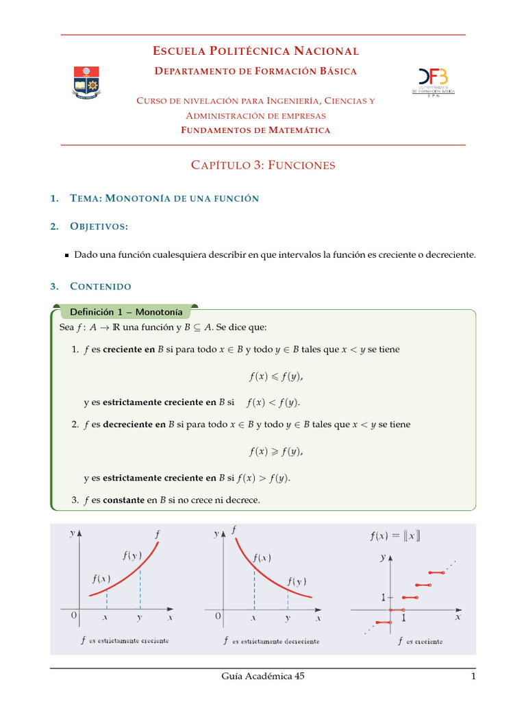 Guía 45_ Monotonía | PDF | Función monotónica | Función (Matemáticas)