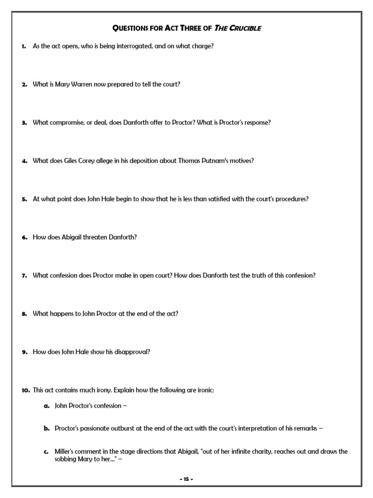 The Crucible Activity Packet - Act 3 Review | PDF