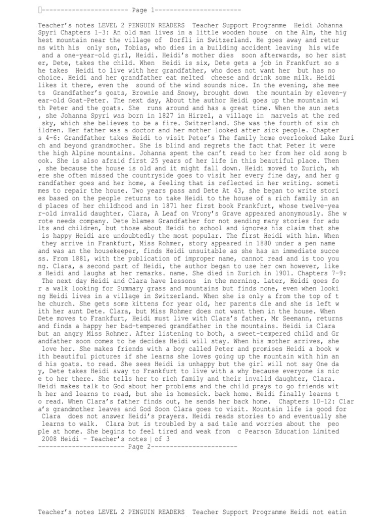 Heidi, Lesson in English | PDF | Heidi | Swiss Books