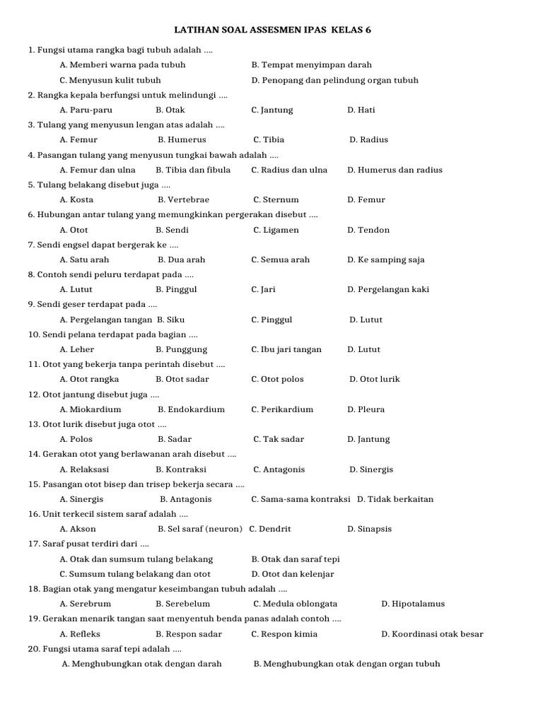 Soal Sistem Alat Gerak Saraf Horizontal | PDF