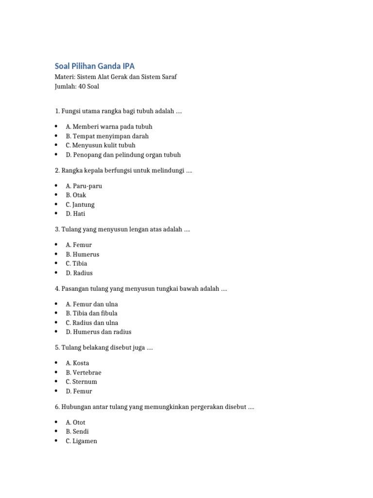 Soal IPA: Sistem Gerak dan Saraf | PDF