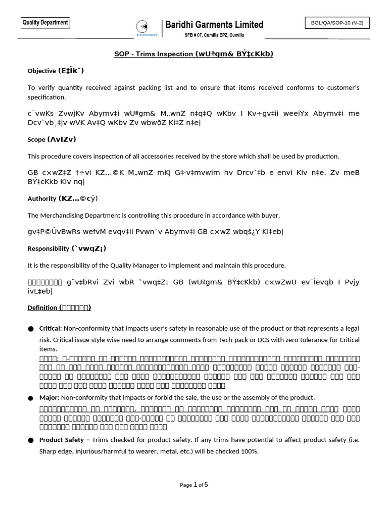 10.SOP-Trims Inspection | PDF
