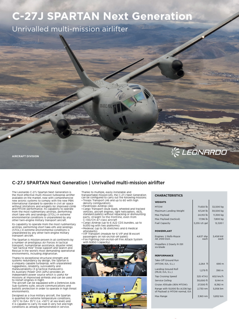 C-27J Next Gen Datasheet New ENG | PDF | Aircraft | Transport