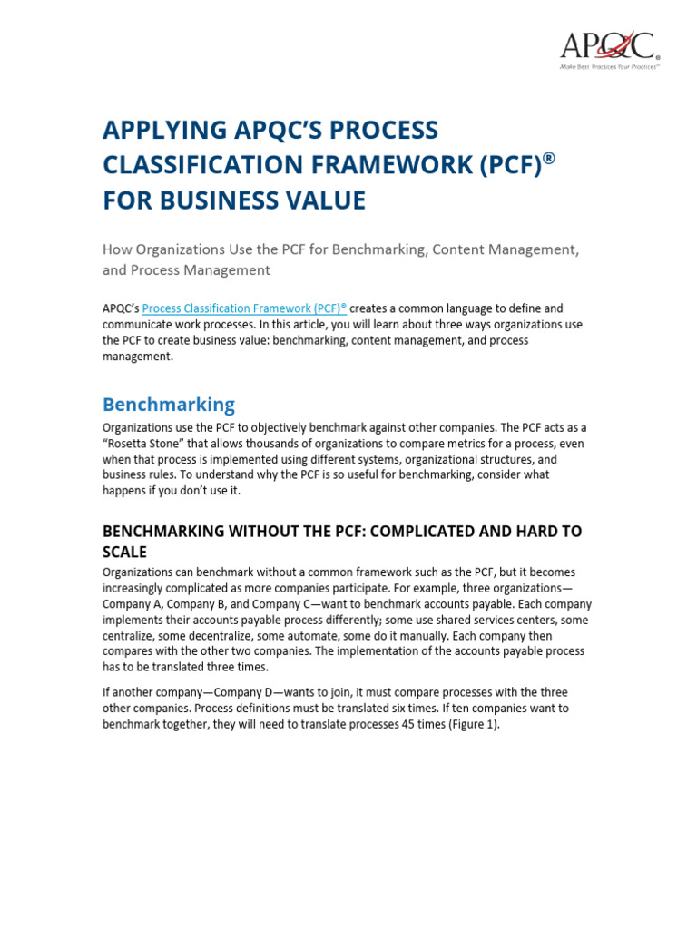 Applying The APQC PCF For Business Value | PDF | Business Process ...