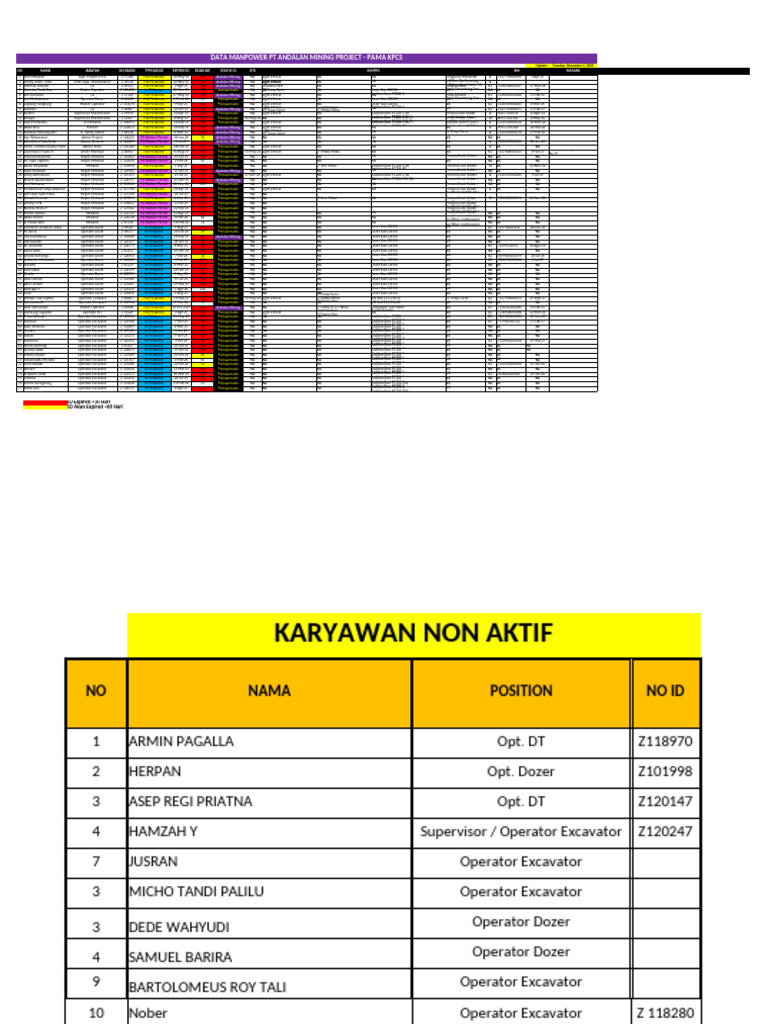 00 Data Manpower Pt Andalan Mining Proj. Pama Kpcs | PDF | Equipment | Industrial Equipment