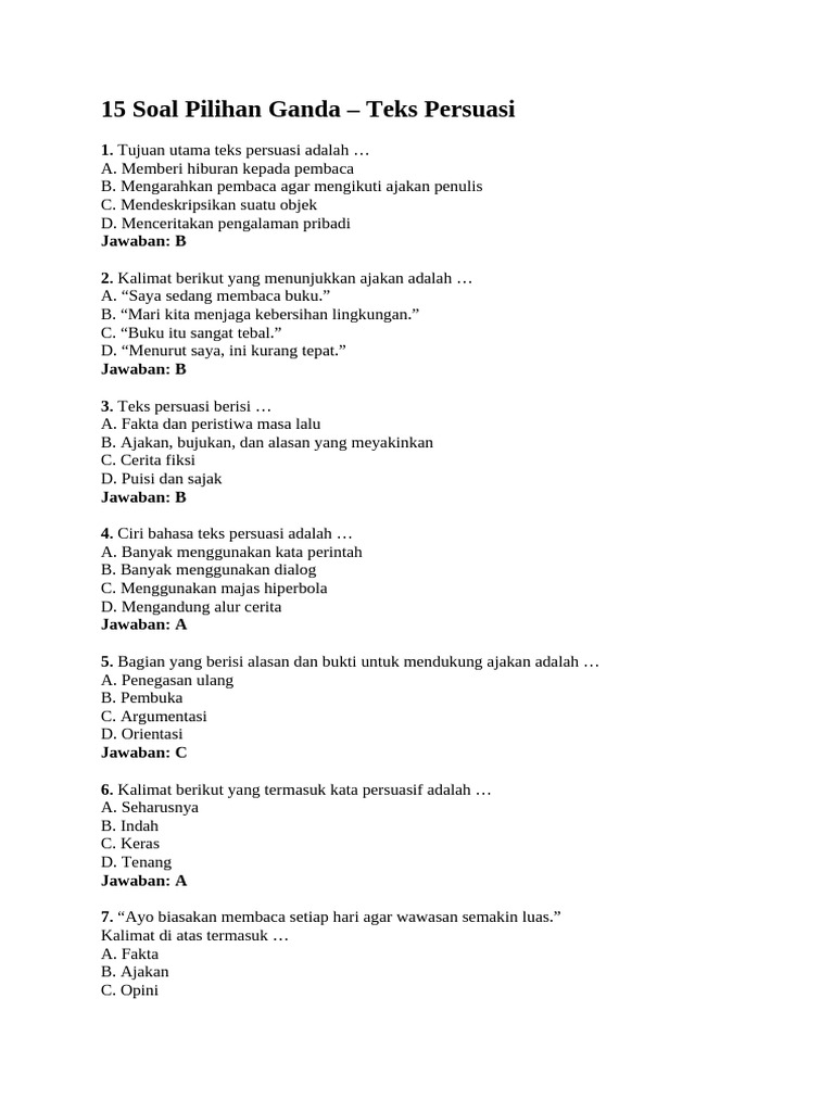15 Soal Pilihan Ganda Teks Persuasi | PDF