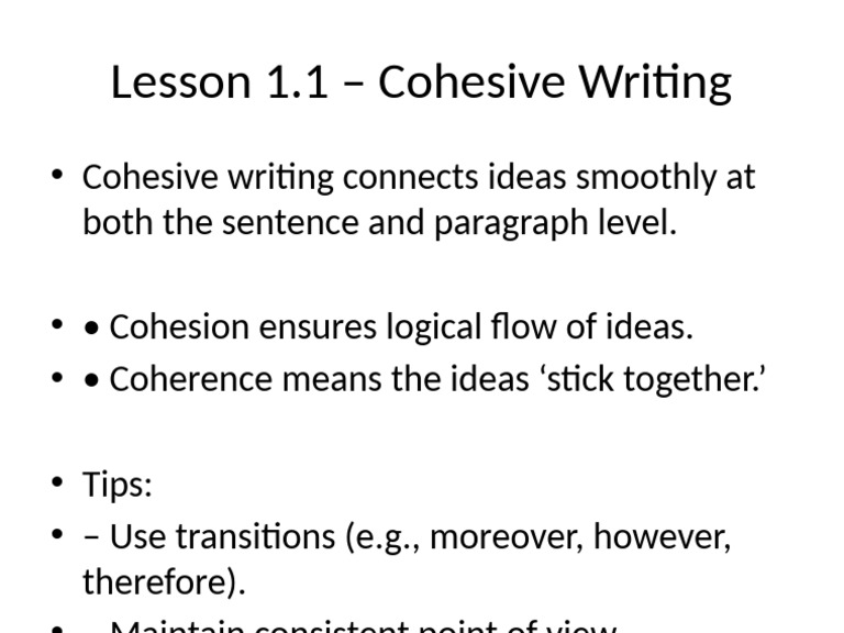 Lesson 1.1 Cohesive Writing | PDF