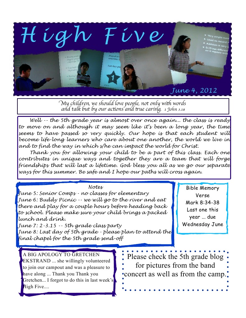 5th Grade Year-End Reflection and Events | PDF
