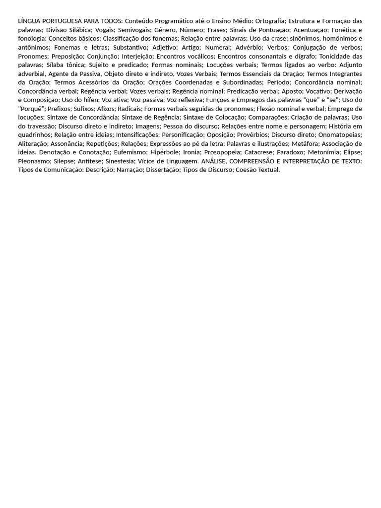 Conteúdo de Língua Portuguesa para o Ensino Médio | PDF