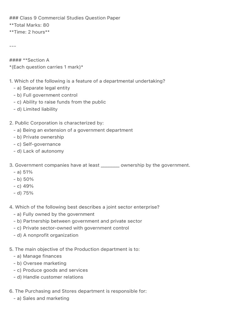 Class 9 Commercial Studies Exam Paper | PDF | Debits And Credits | Business