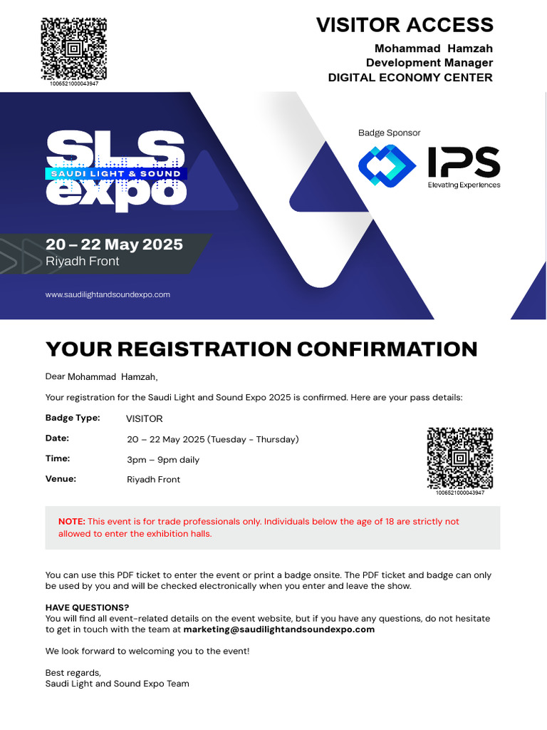 Your Registration Confirmation: Visitor Access | PDF