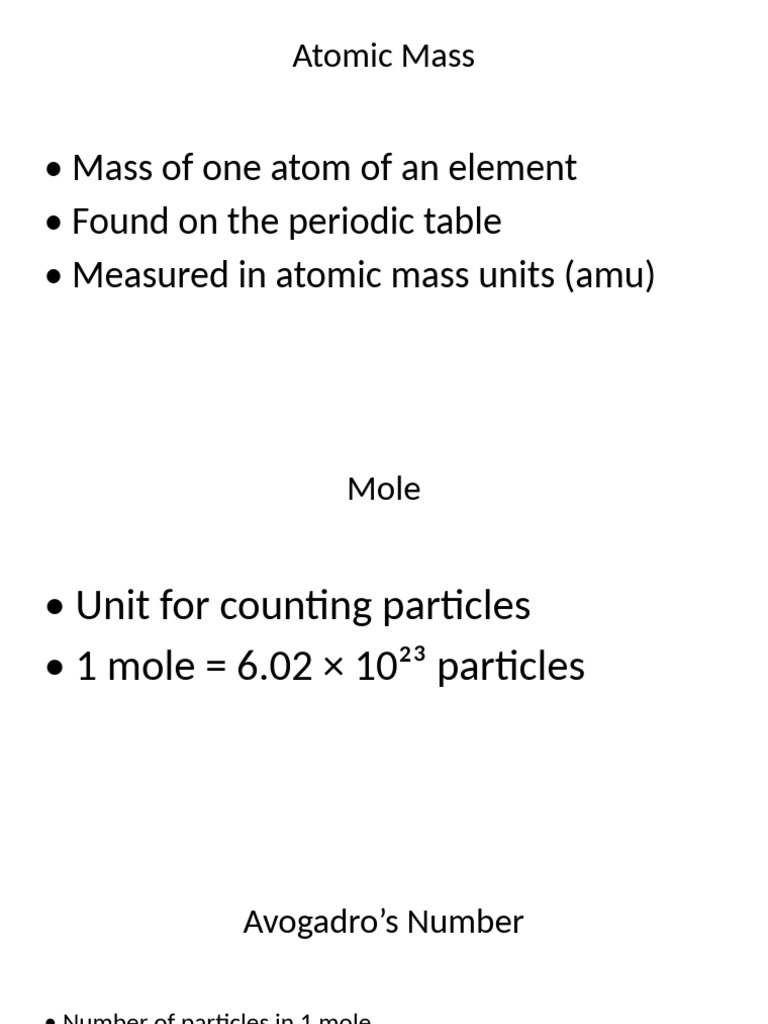 Understanding Atomic Mass and Moles | PDF | Mole (Unit) | Physical ...