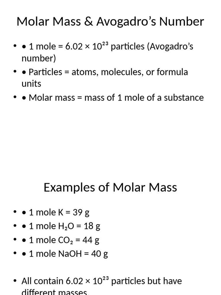 Molar Mass and Avogadro Presentation | PDF
