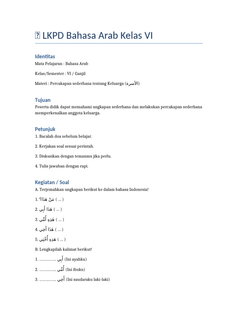 LKPD BahasaArab Kelas6 Pertemuan8 | PDF