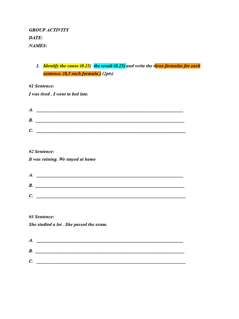 Cause and Effect Group Activity | PDF