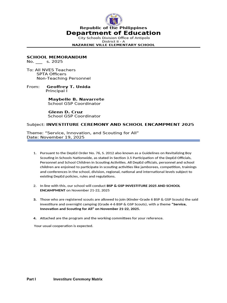 Investiture and Overnight Camping Proposal | PDF | Scouting | Outdoor ...