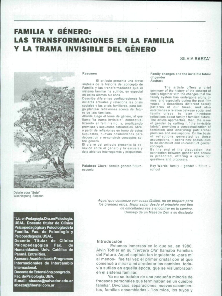 Familia y Genero Las Transformaciones en La Familia y La Trama ...