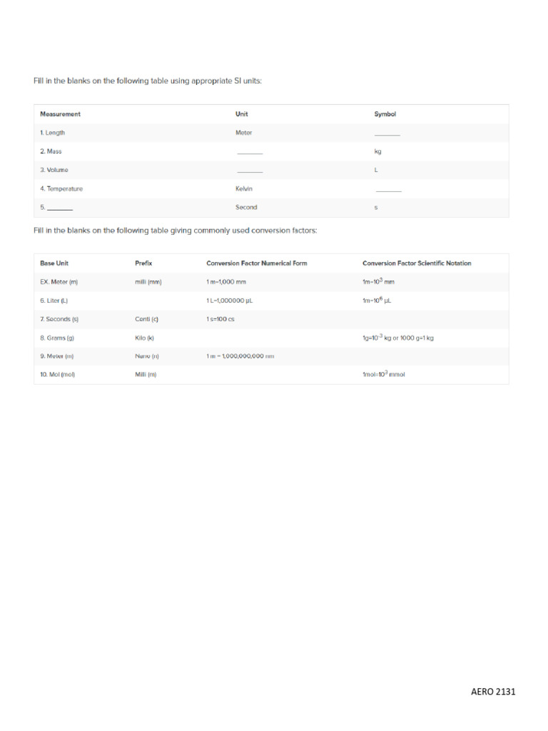 Aero Lab Worksheet - 1 | PDF