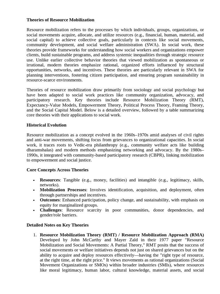 Resource Mobilization Theories Explained | PDF | Empowerment | Social Work