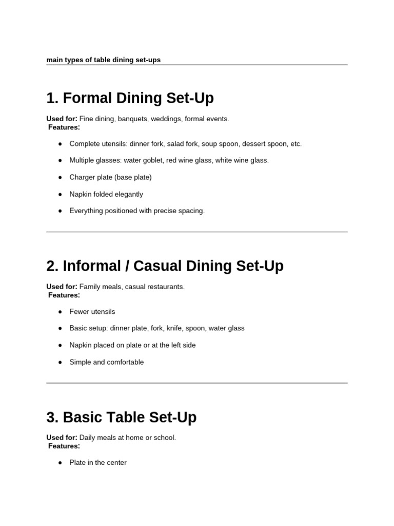Main Types of Table Dining Set-ups | PDF